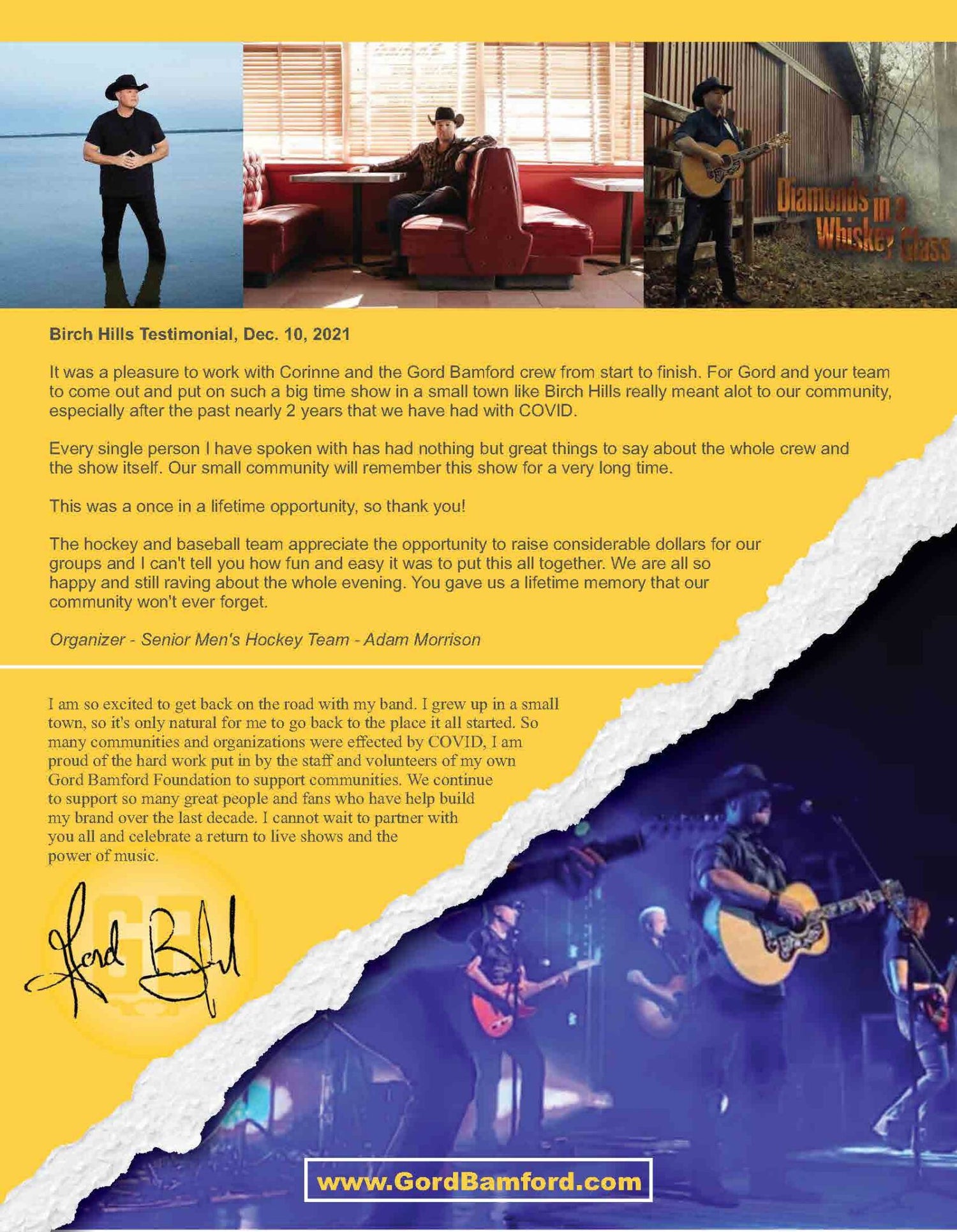 BOOK YOUR SMALL TOWN CONCERT – Gord Bamford Store